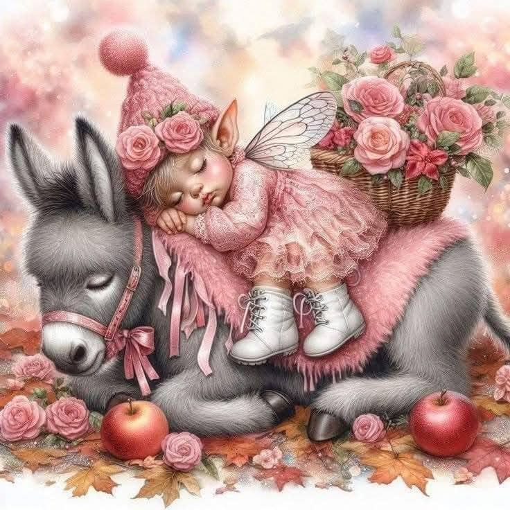 Fairy Girl Sleeping on Donkey Back (velvet cloth) Fairy Dust Drills ...