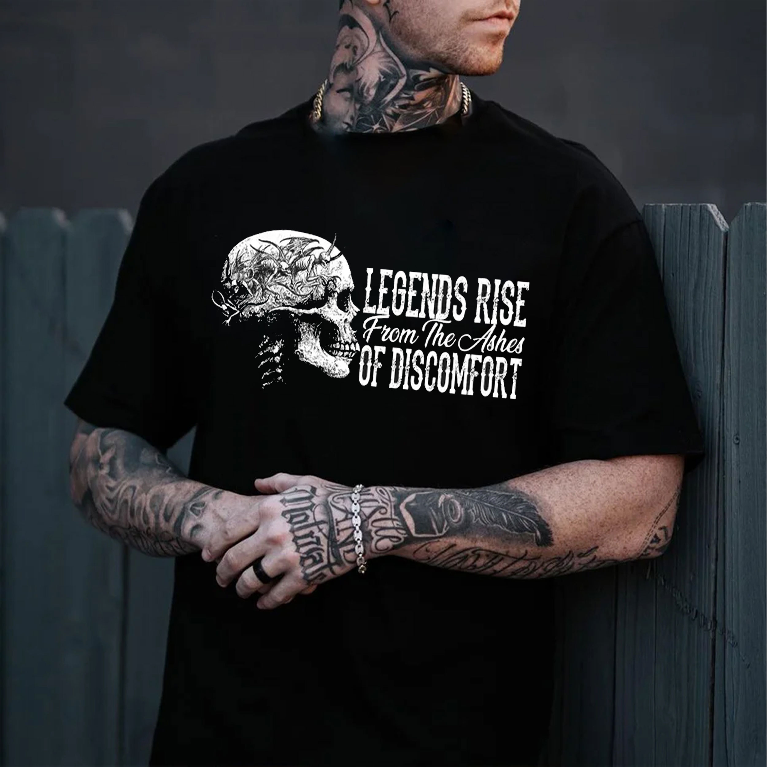 LEGENDS RISE FROM THE ASHES Black Print T-shirt