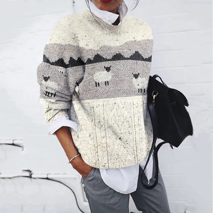 Women's Retro Outdoor Sheep Pattern Sweater