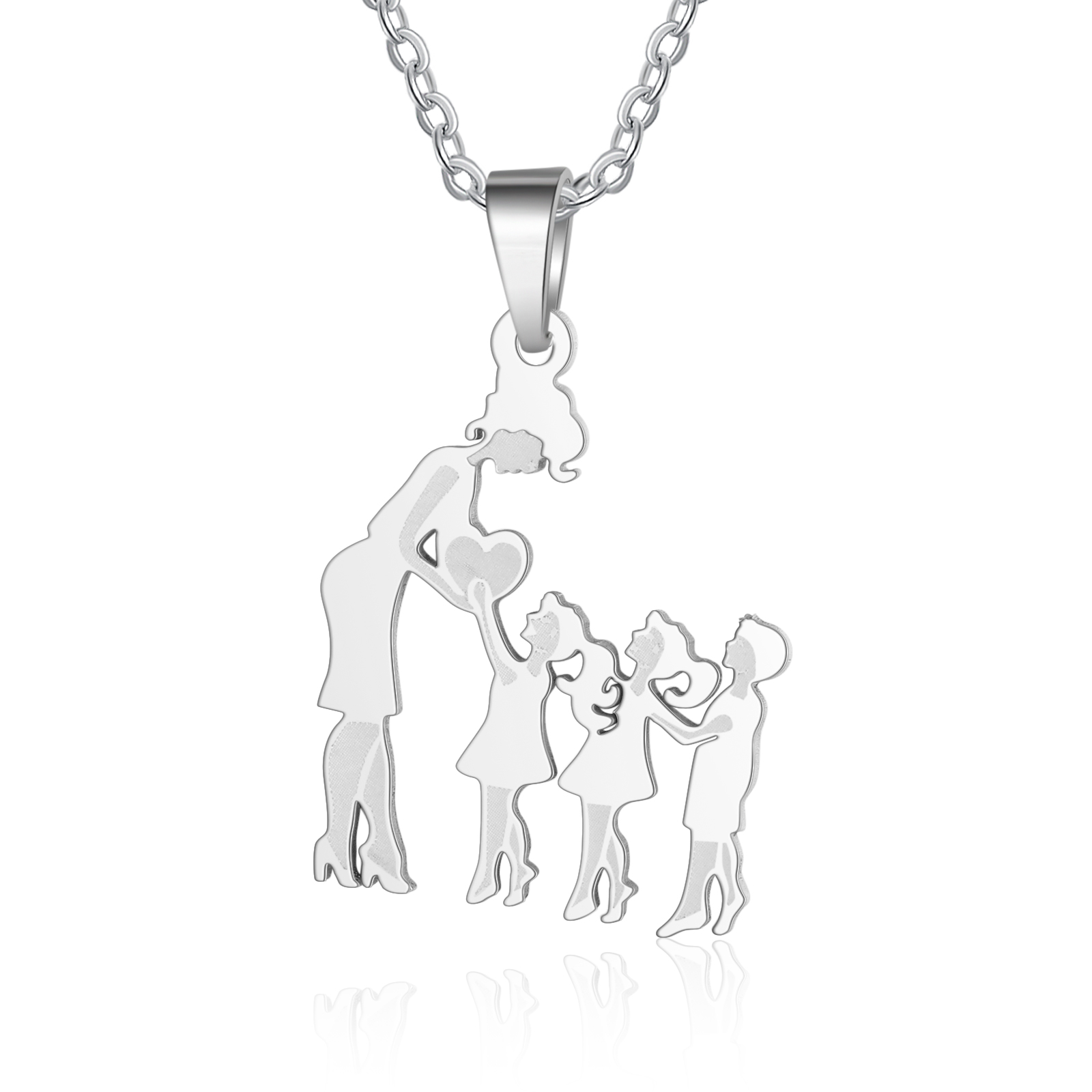 Custom Mother Son Two Daughters Pendant Necklace Stainless Steel Mother ...
