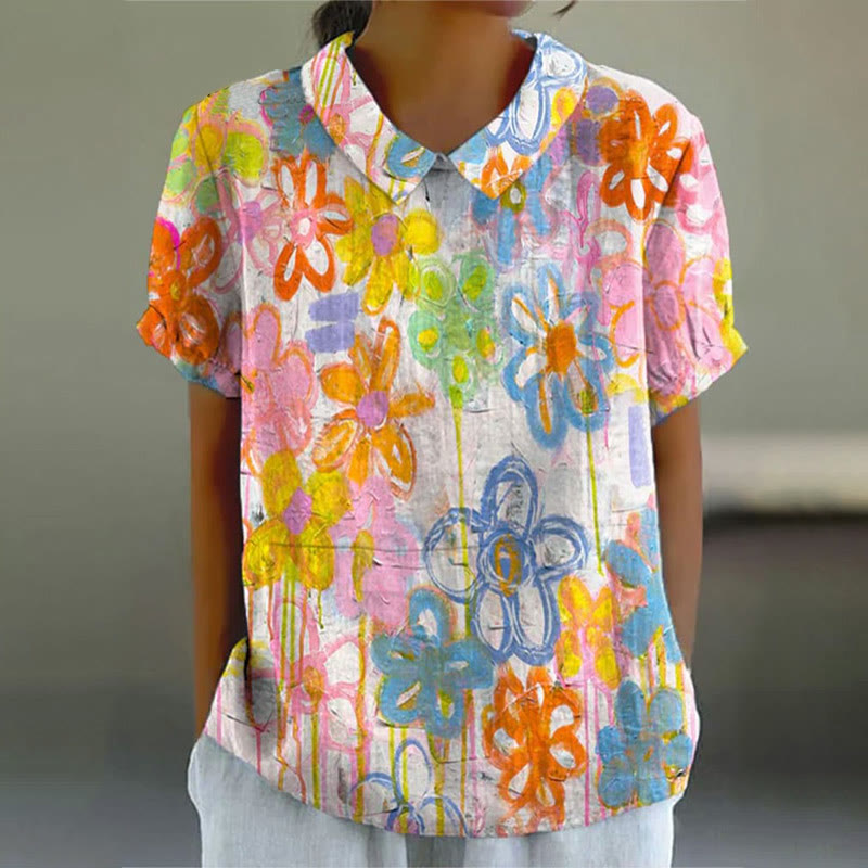 Women's Vintage Flower Print Casual Blouse