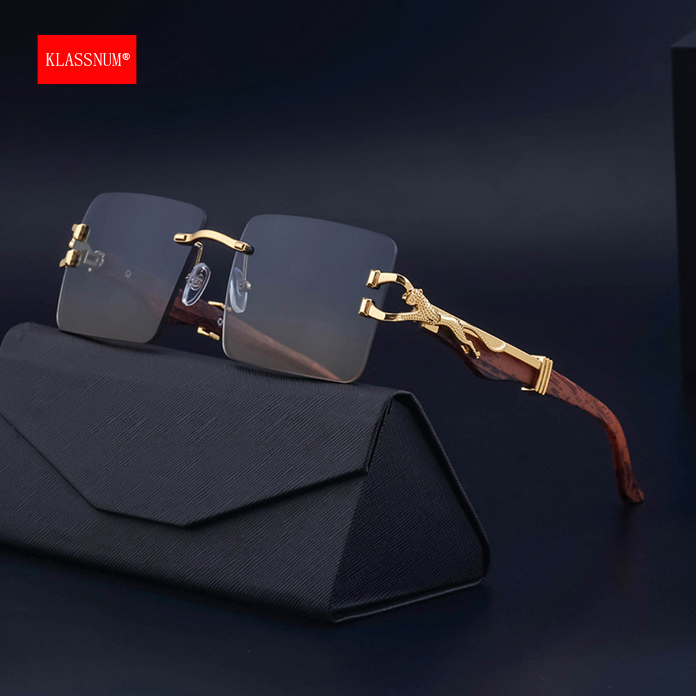 KLASSNUM Men Square Rimless Sunglasses Luxury Brand Designer Sun ...