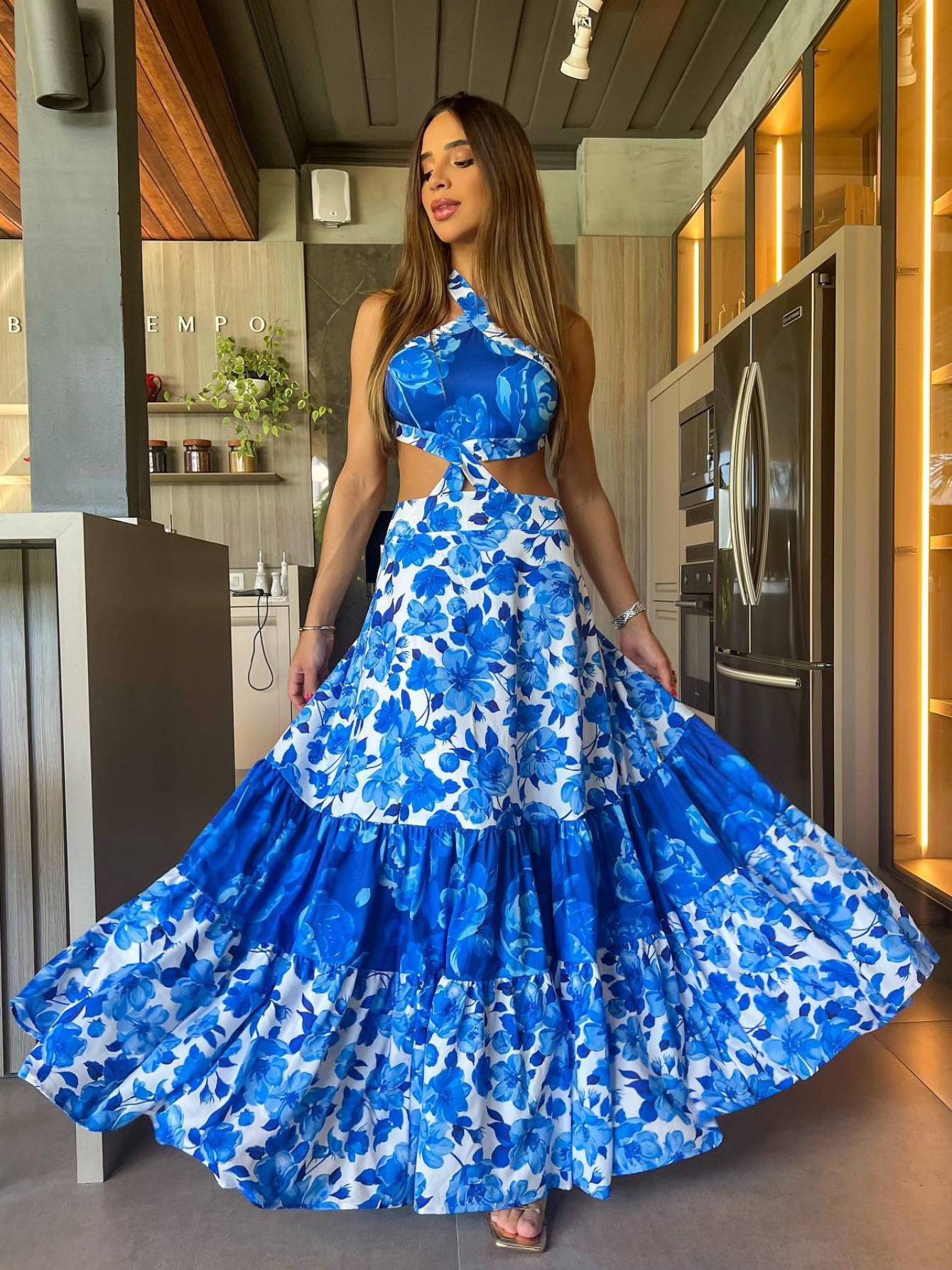Print Cut Out Cover Up Dress