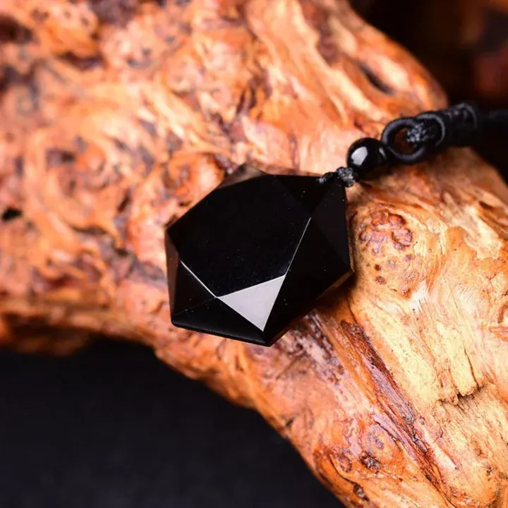 Black Obsidian Talisman Natural Crystal Stone Necklace for Protection
