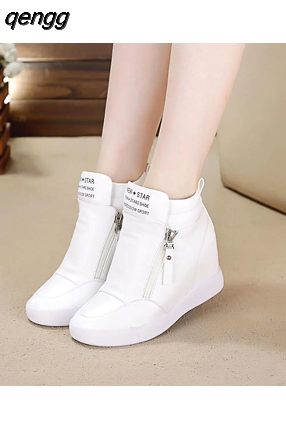 qengg High Top Women Sneakers Spring Autumn New Hidden Heel Casual ...