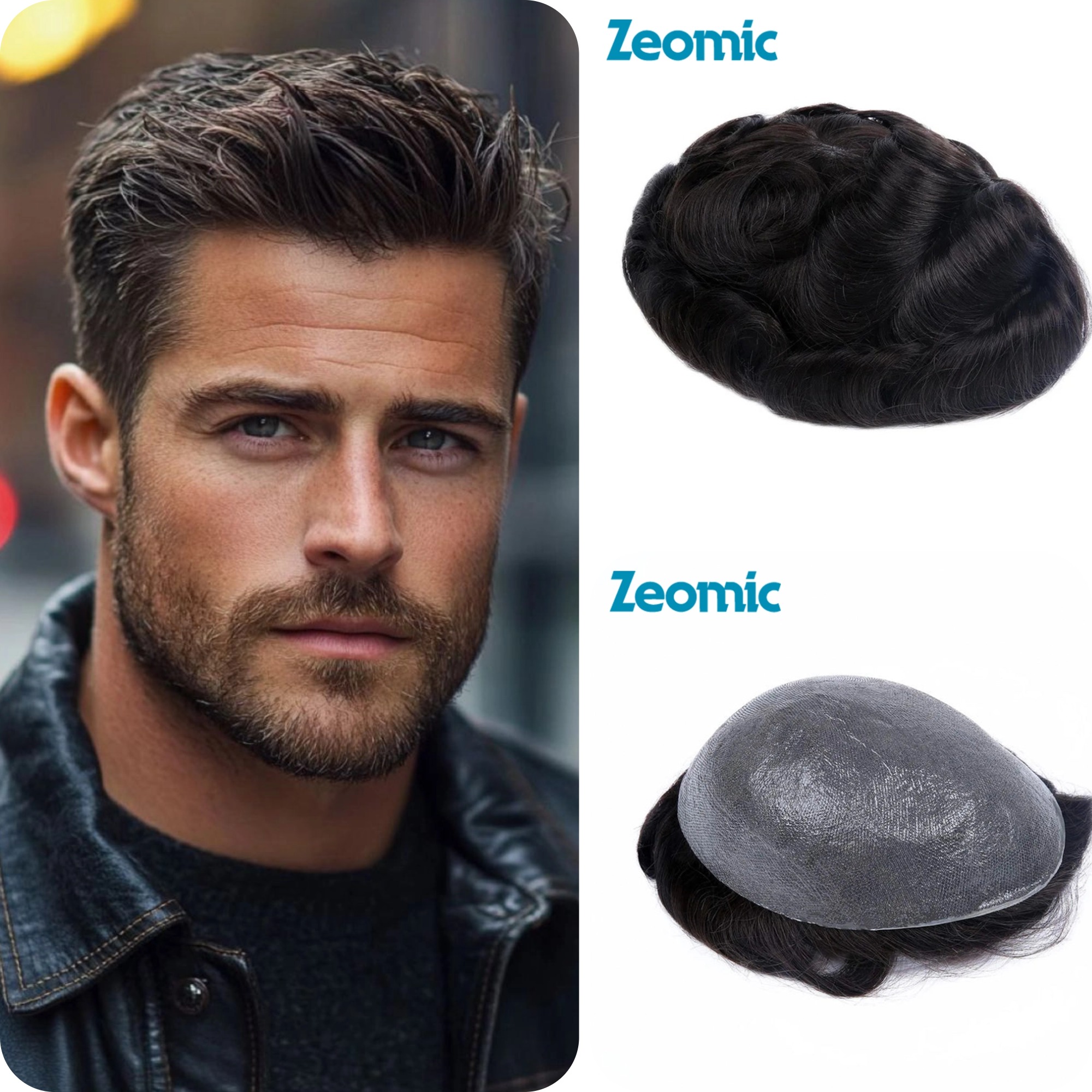 Zeomic NG PU Base Men Toupee V Loop 0.03-0.04mm Humen Hair