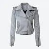 Womens Short Jacket Faux Leather Zipper Motorcycle Biker Jacket