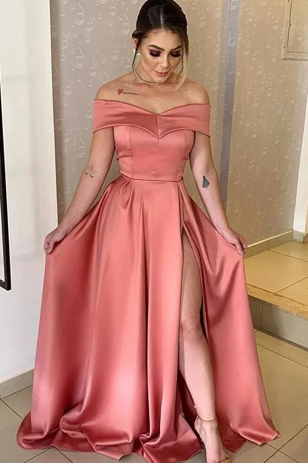 Miabel Long Off-the-Shoulder Split Prom Dress