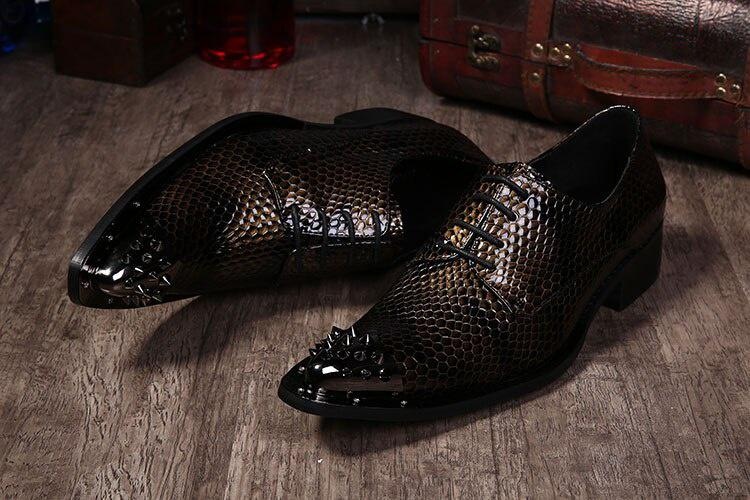 GOOSHOE Pointy Python Skin Lace Up Oxford Rivets Shoes Extra