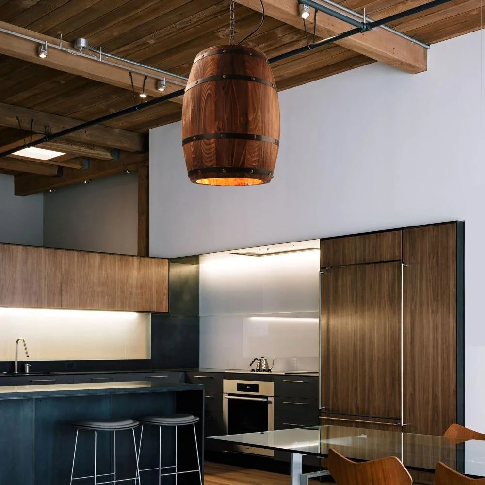 American Modern Nature Loft Wood Wine Barrel E27 Hanging Vintage ...