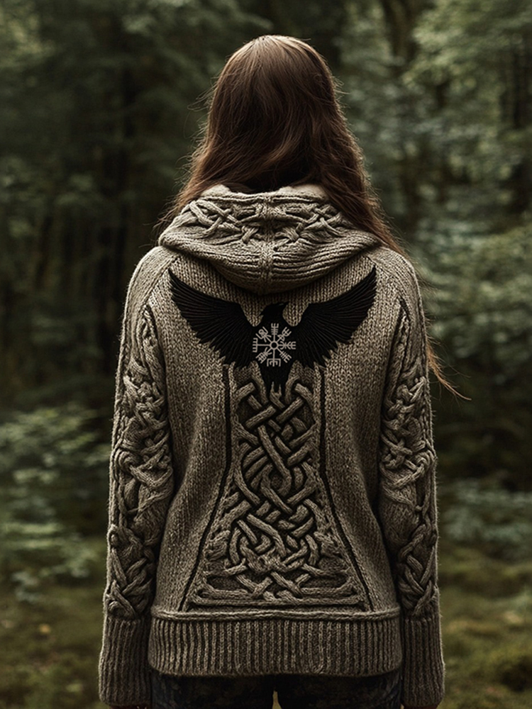 Women's Viking Tribal Birds Celtic Knotwork Hooded Sweater