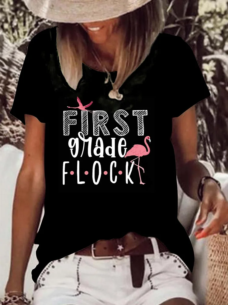 First Grade Flock Raw Hem Tee