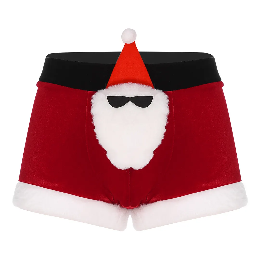 Uaang Mens Christmas Costume Low Rise Flannel Trimming Velvet Boxer ...