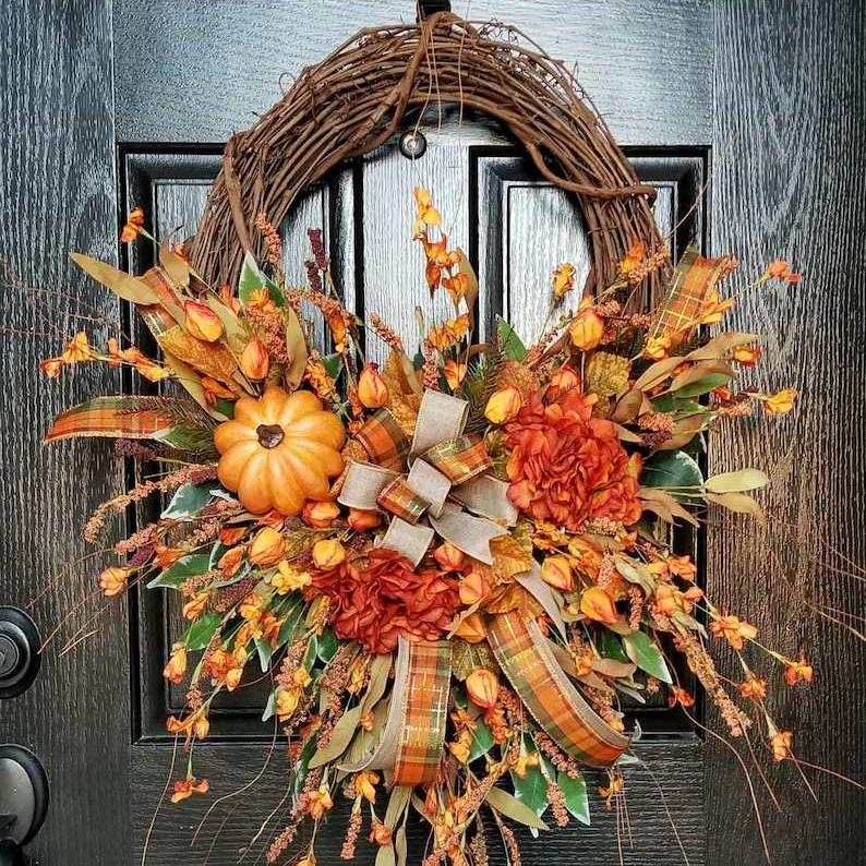 Farmhouse Pumpkin Grapevine Wreath