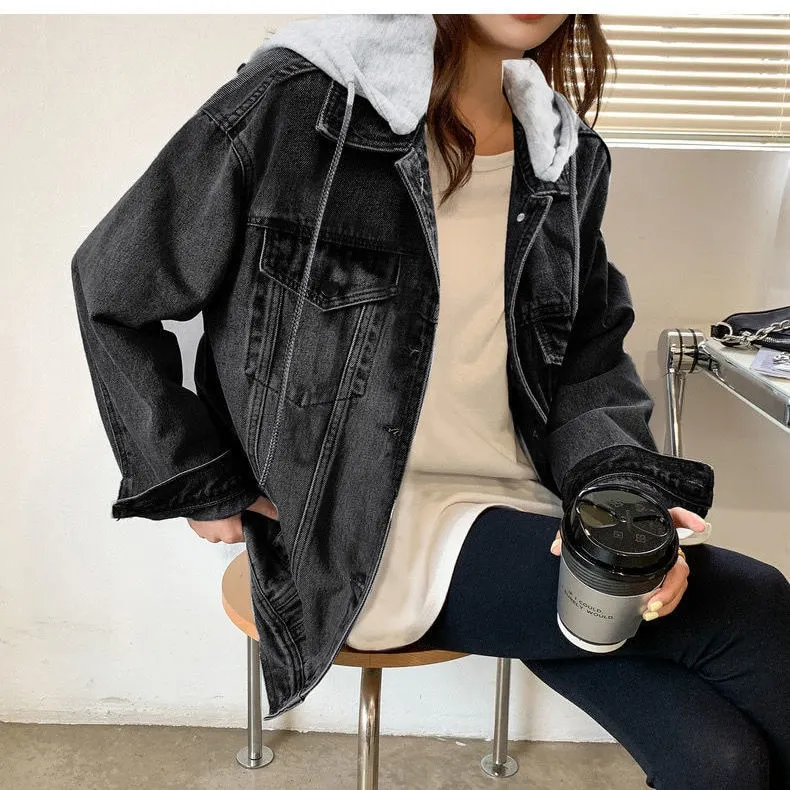 Churchf Spring Oversized Loose Vintage Jean Woman Jacket Coat Hole ...