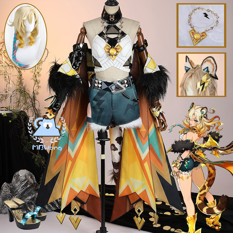 Genshin Impact Xilonen Cosplay Costume Wig Tail Ears