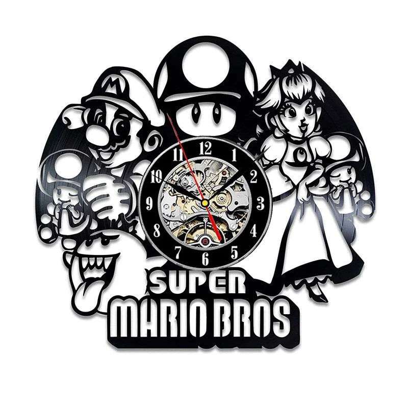 Super Mario Game Vinyl Record Wall Clock Modern Design Play Room 3D ...