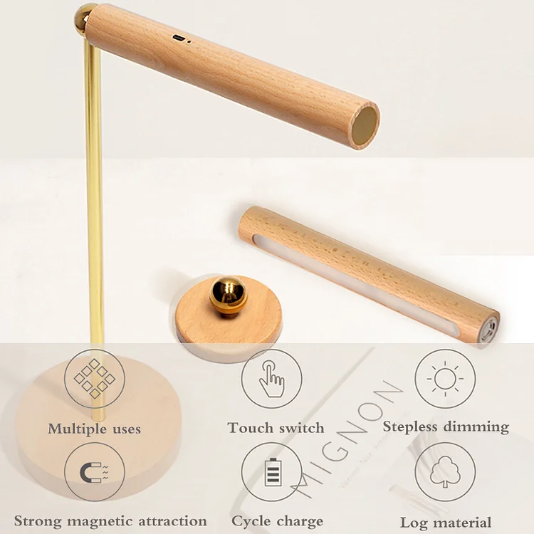 Multi-purpose Wooden Desk Lamp - 360° Rotatable & Magnetic Detachable ...