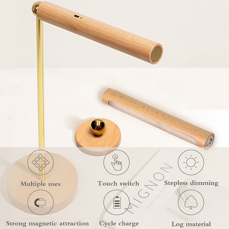 Multi-purpose Wooden Desk Lamp - 360° Rotatable & Magnetic Detachable ...