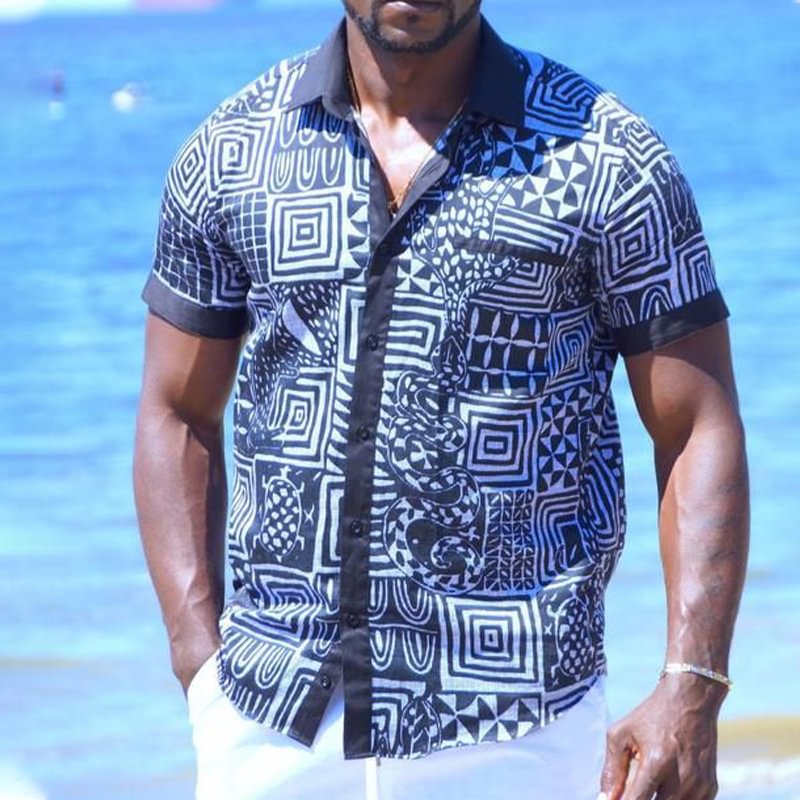 Men Royal Print Short Sleeves Shirt