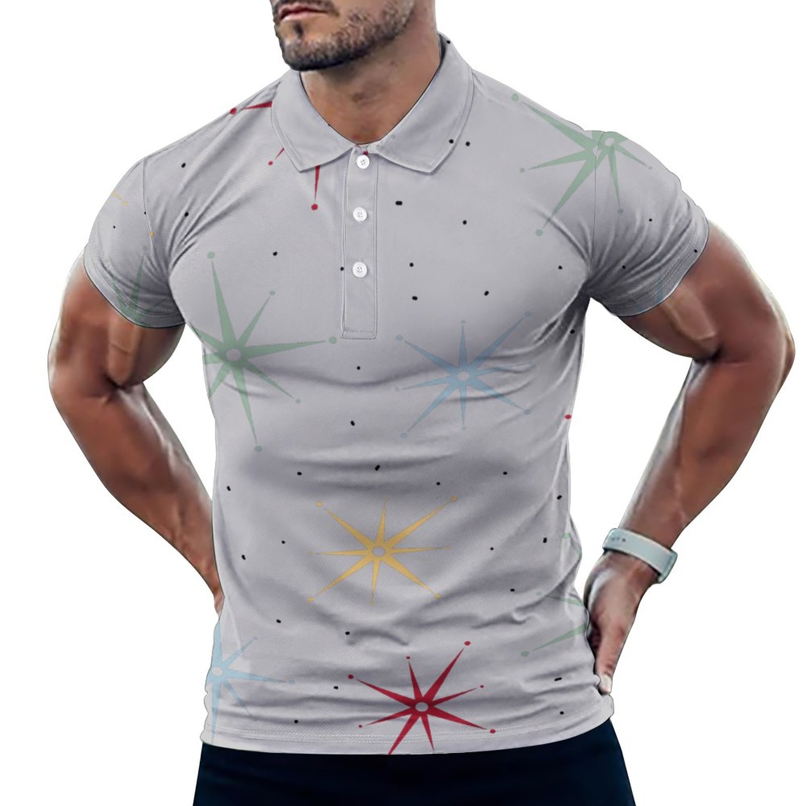Atomic Starburst Mid Century, Button Down Men's Golf Polo Shirts ...