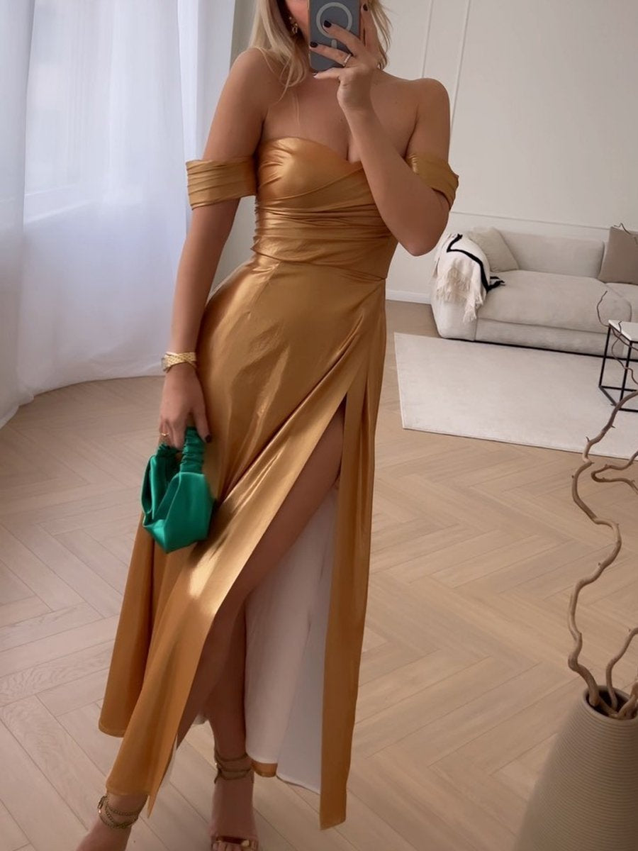 Elegant One-Shoulder Side Split Evening Dress