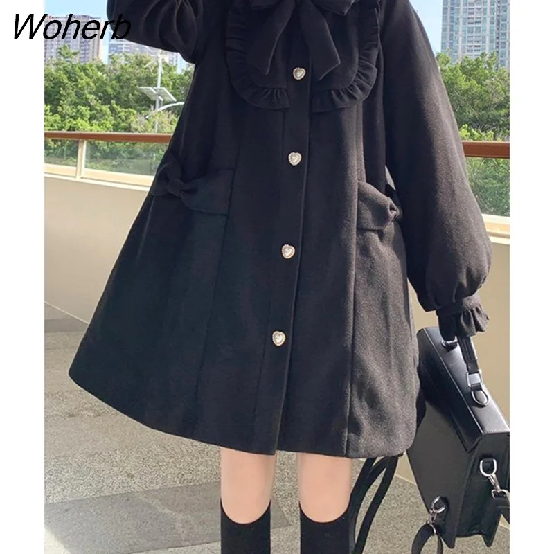 Woherb Winter Warm Kawaii Sweet Coat Women White Japanese Cute Long ...