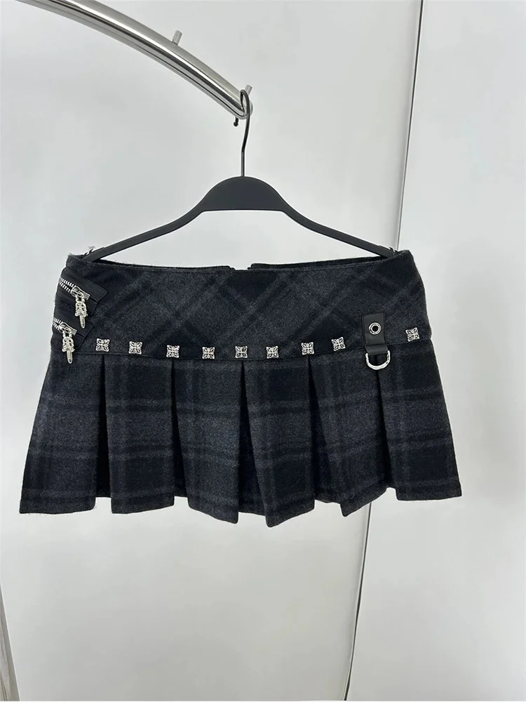 Uveng Women Korean Fashion Preppy Vintage JK Plaid Woolen Mini Pleated ...