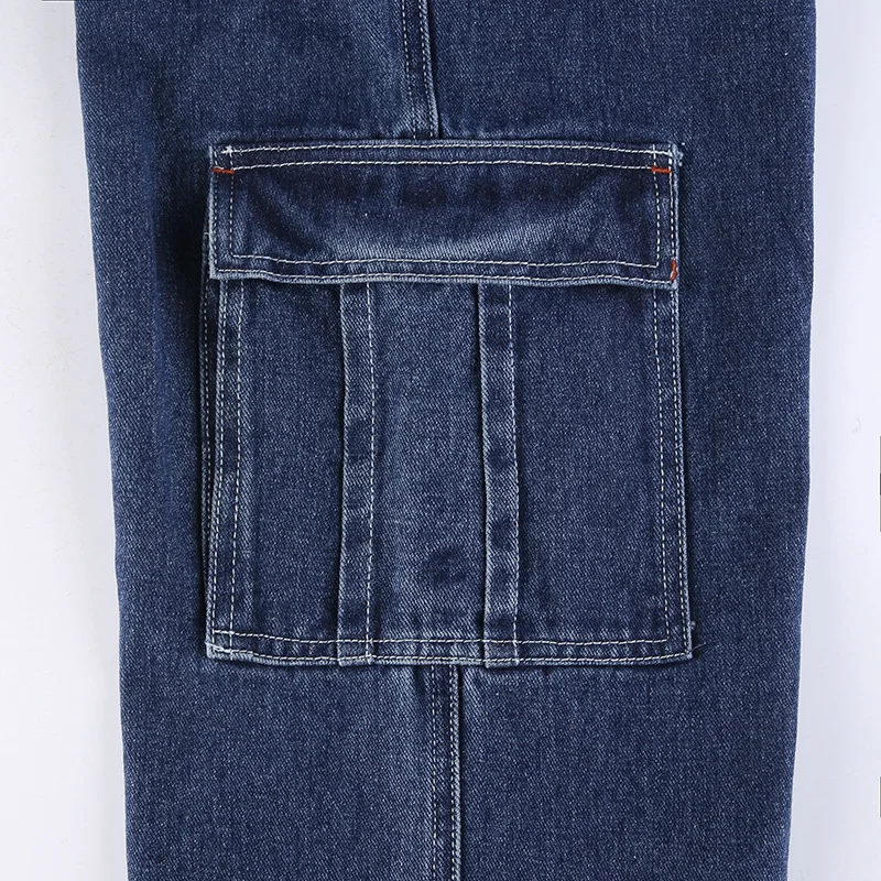 RED STRING MULTI-POCKET CARGO JEANS