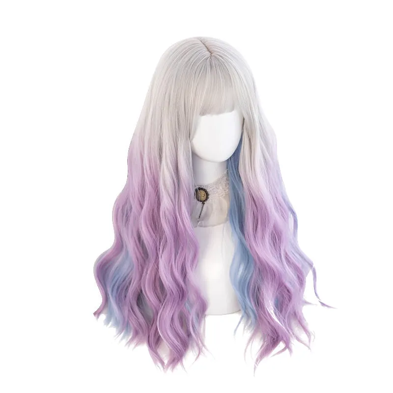 Gradient Blue Purple Long Curly Wig BE1170