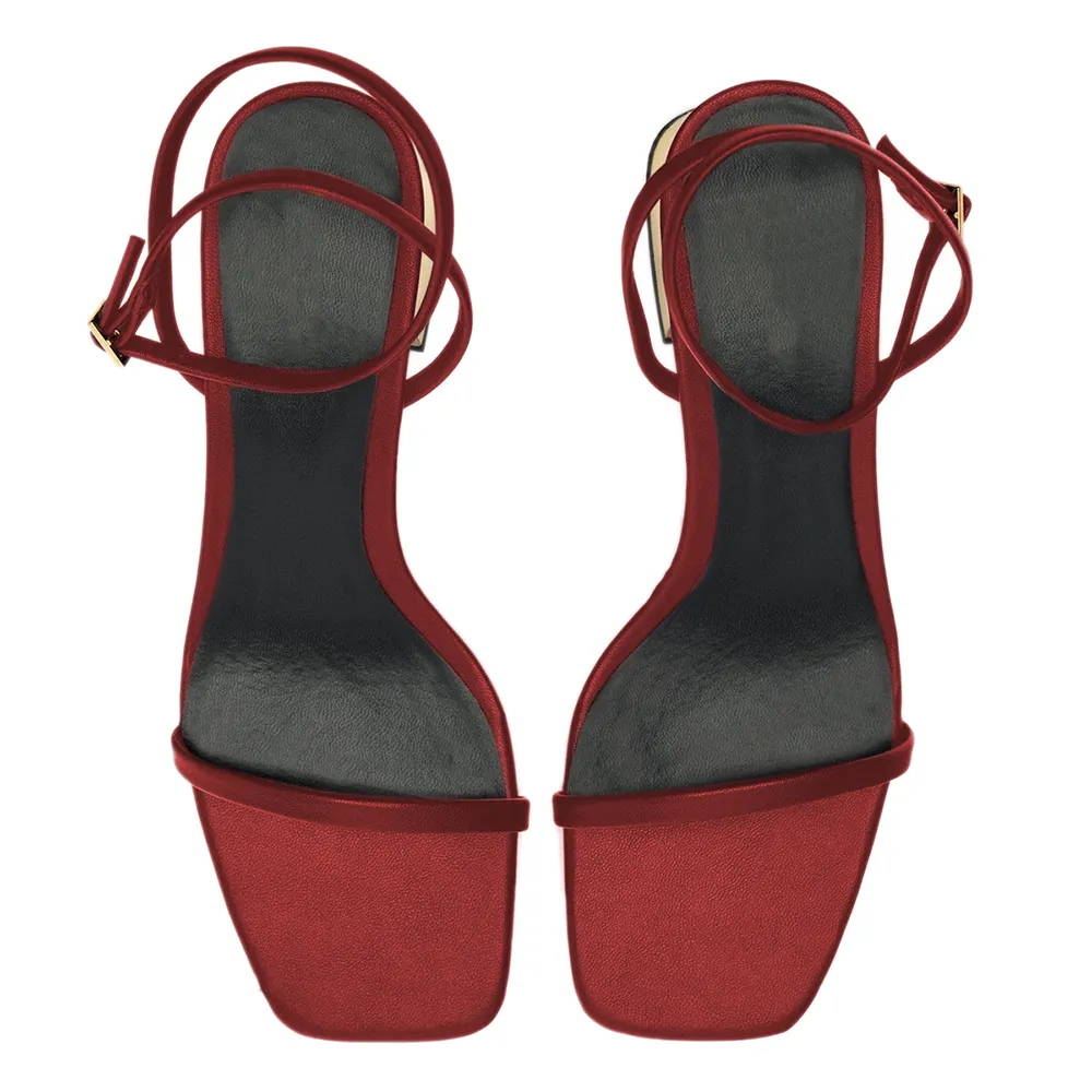 Red Opened Toe Rhinestone Sandals With Chunky Heels