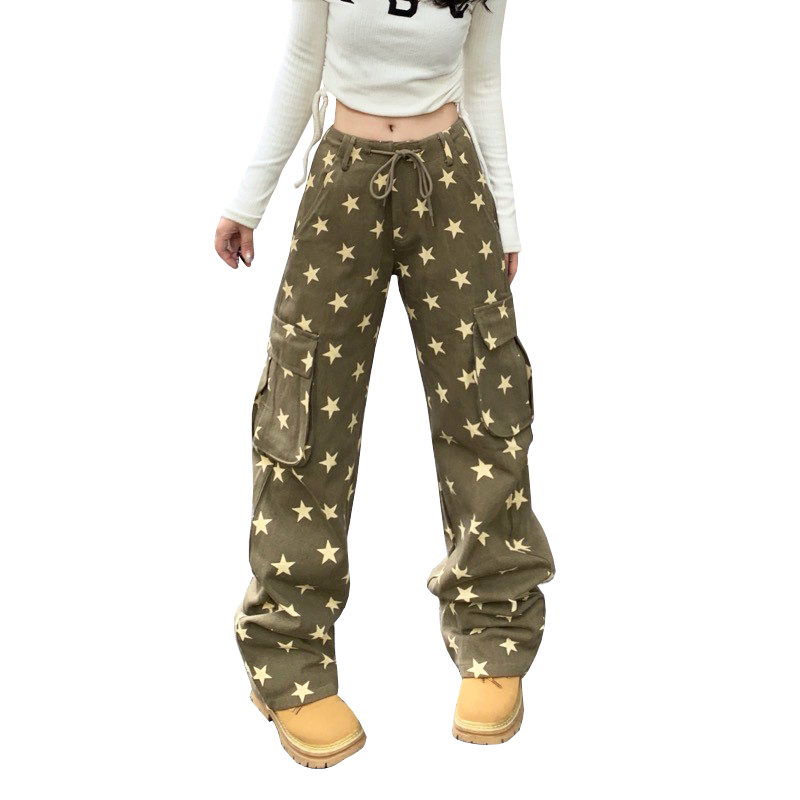FULL PRINT YELLOW STAR DRAWSTRING PANTS