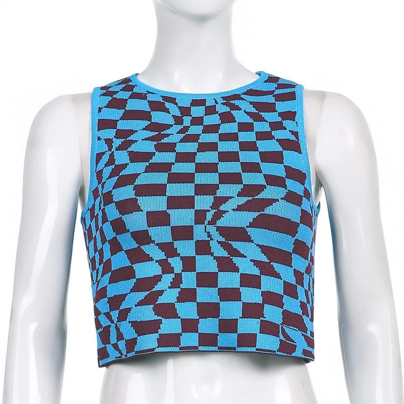 IRREGULAR CHECKERBOARD KNIT TANK TOP