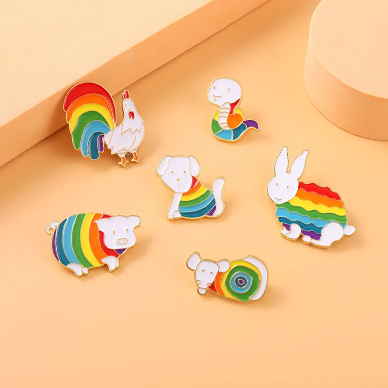 Cute Rainbow Bunny Pig Elephant Chicken Snake Dog Enamel Pin Animal ...