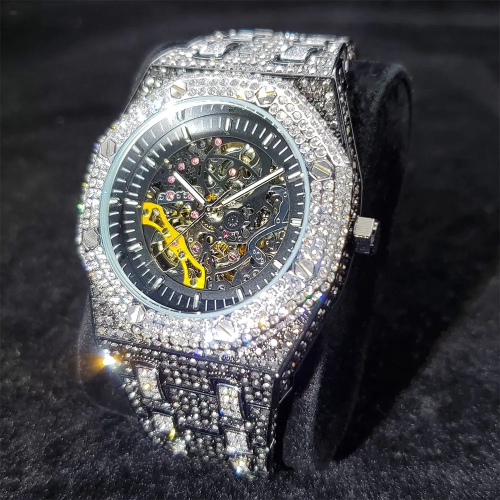Iced Mechanical Octagonal Shaped Watch