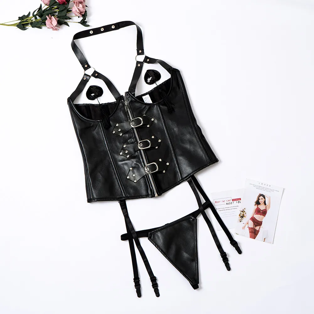 Uaang Palace Corset Black Leather Halter Shapewear underwear