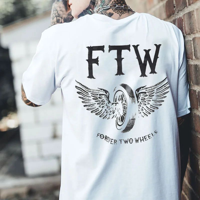 FTW FOREVER TWO WHEELS Angel Wings Graphic Print T-shirt