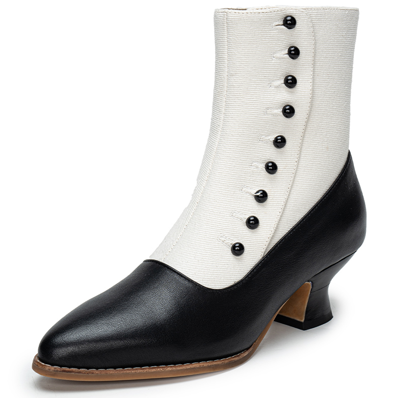 Yuze Block Heel Button Lace Up Ankle Boots