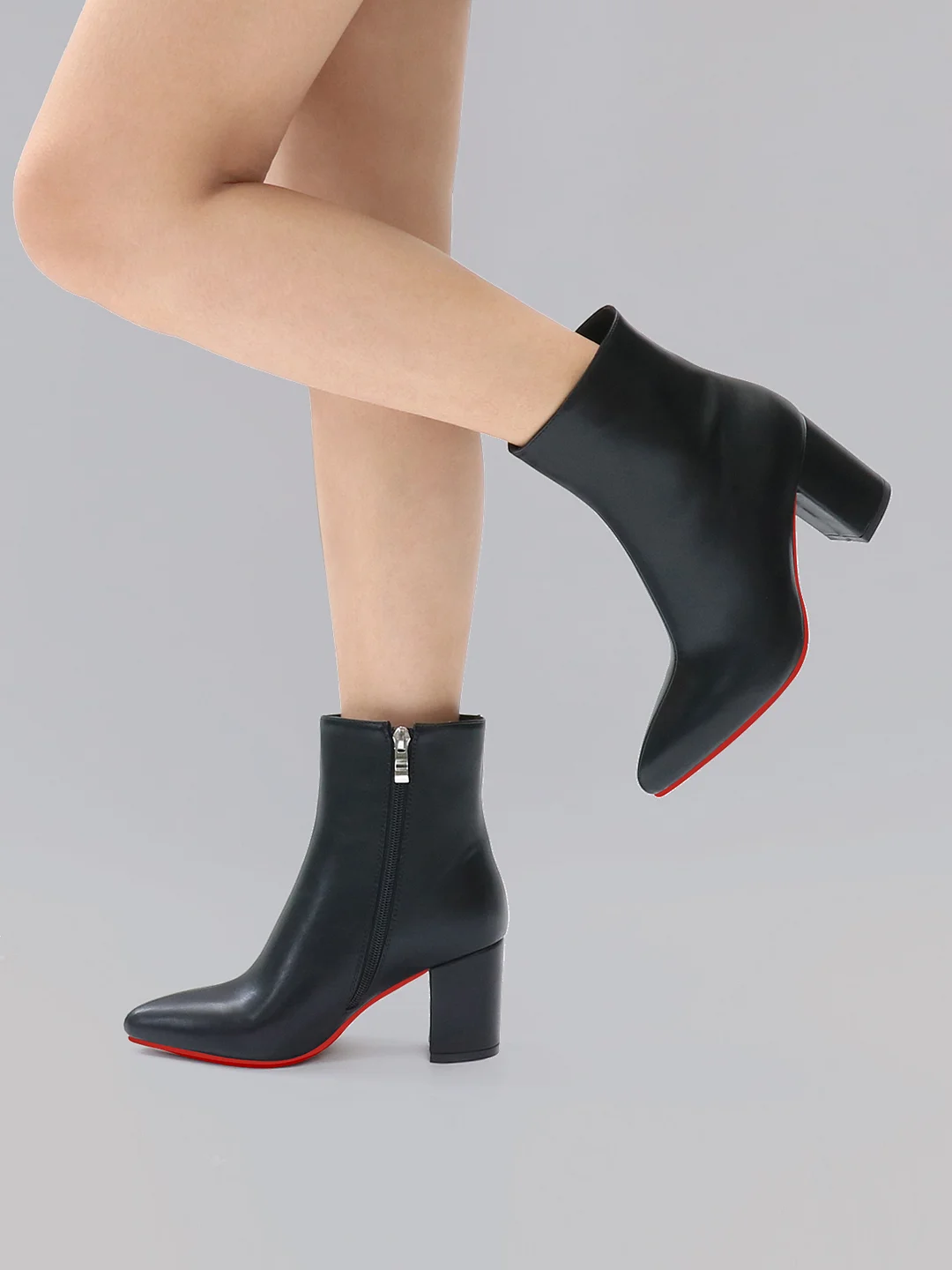 75mm Women's Ankle Booties Chunky Block Heel Pointed Toe Zipper Red ...