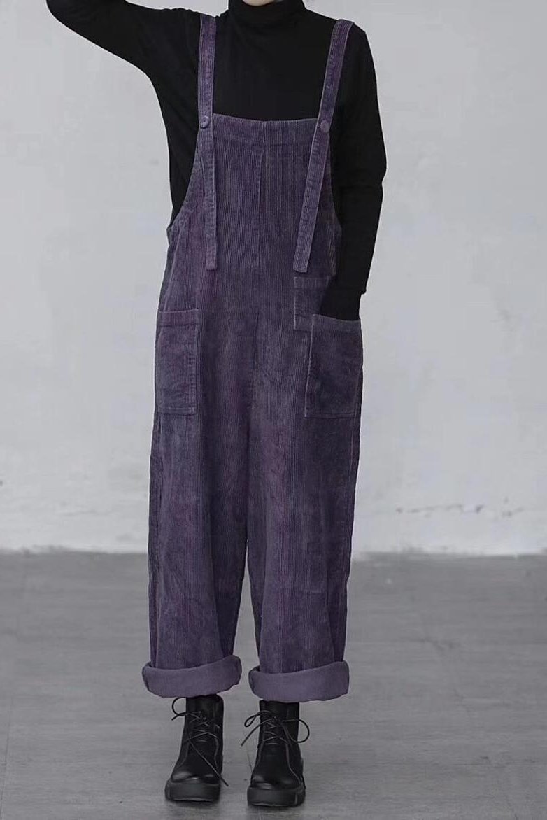 Women's Purple Casual Corduroy Overalls Winter Loose Overalls