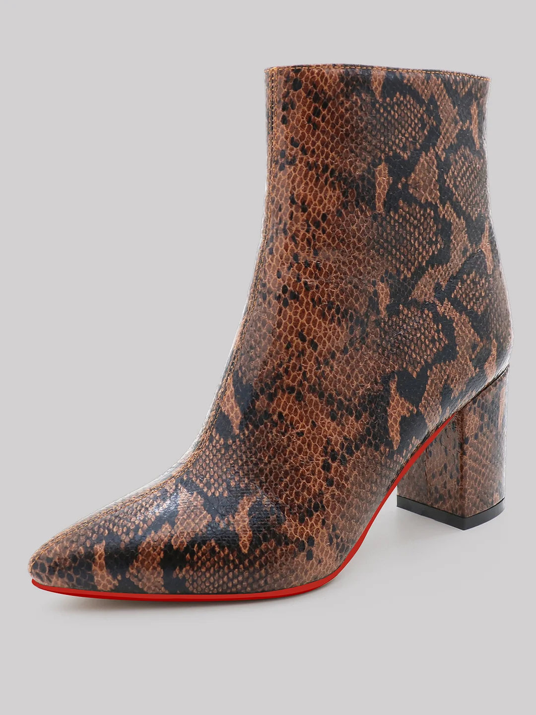 75mm Women's Ankle Booties Chunky Block Heel Pointed Toe Zipper Red ...