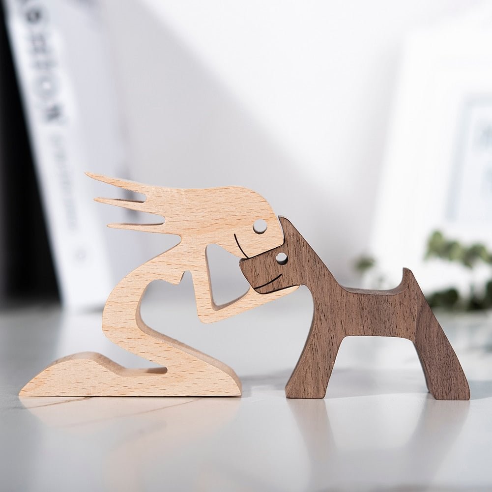 Home Decor Table Ornament Wood Dog Craft Sculpture Handmade Wooden Pets ...