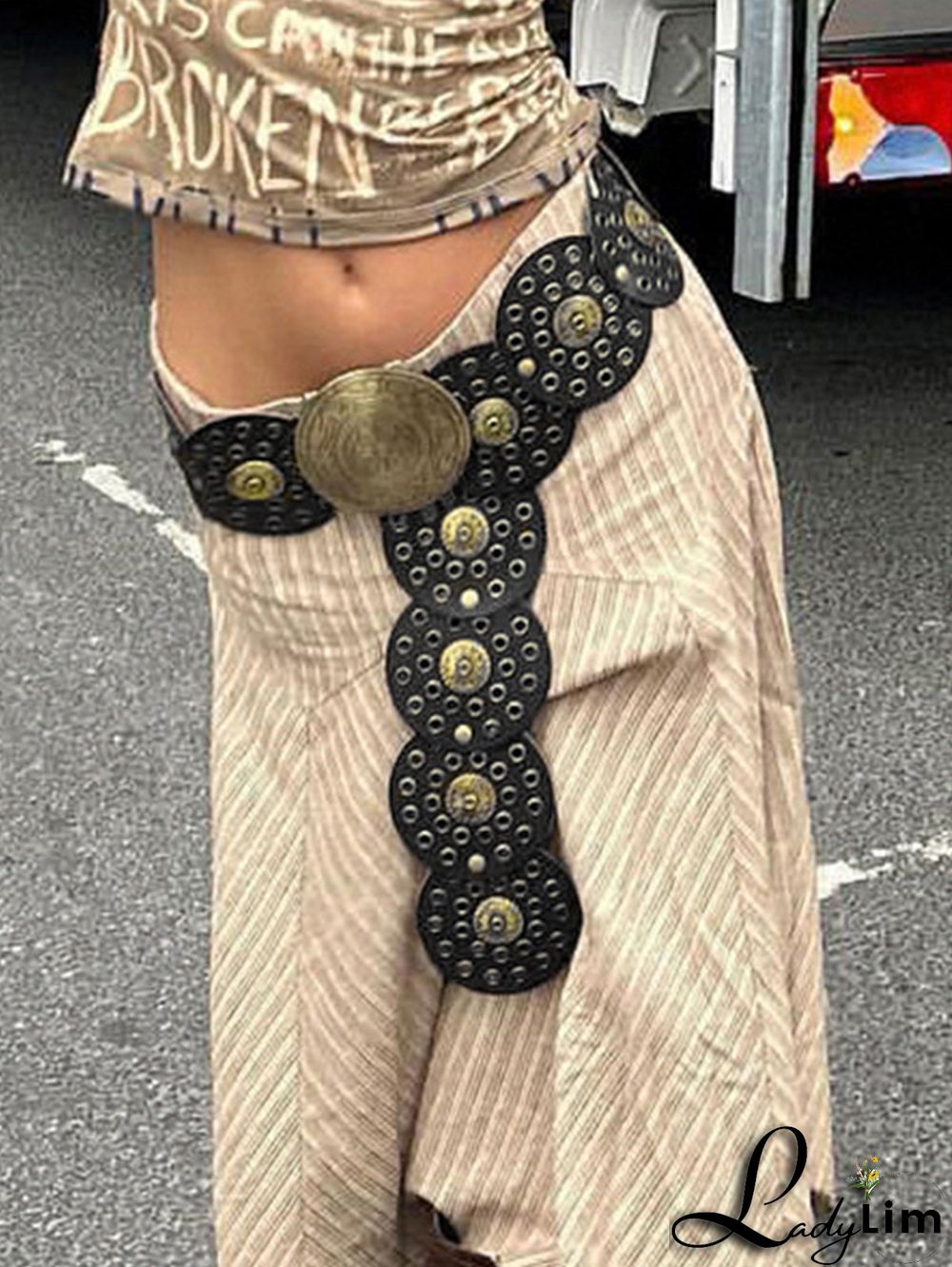 Vintage Asymmetrical Round Hollow Carved Alloy Wide Belt - Ladylim