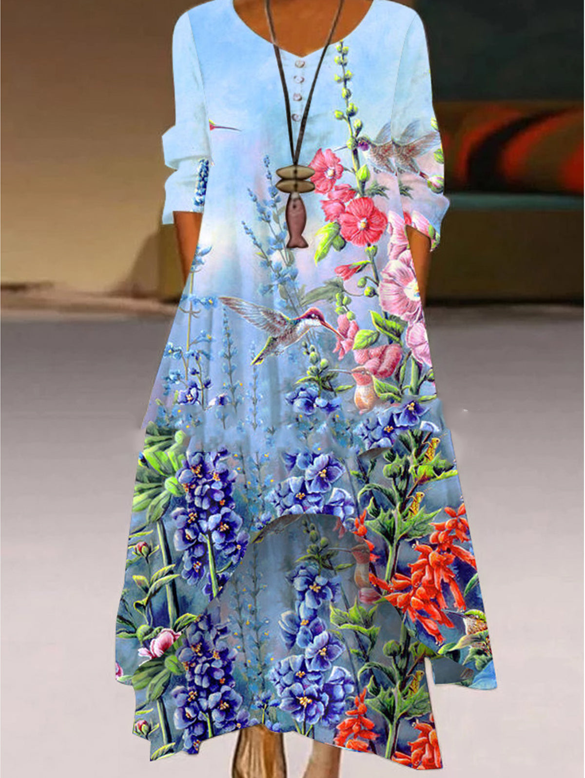 Color Oil Painting Two Layer Hem Dress - Ladylim