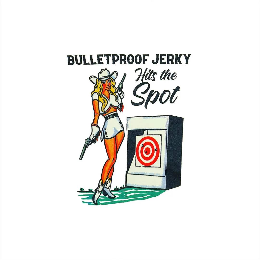BULLETPROOF JERKY Sexy Lady White Print T-Shirt