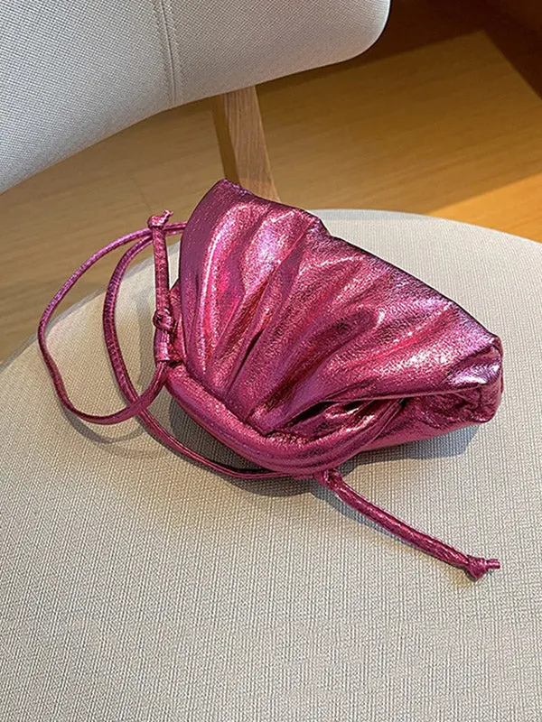 Pleated Shiny Solid Color Handbags Crossbody Bags