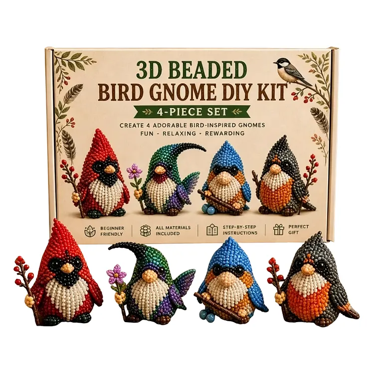 Bird Gnome DIY Kit Creative Beaded Embroidery Kit for Beginners Gift