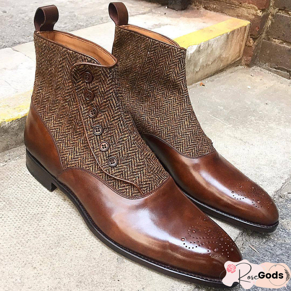 Handmade Elegant Carved Chelsea Button Boots