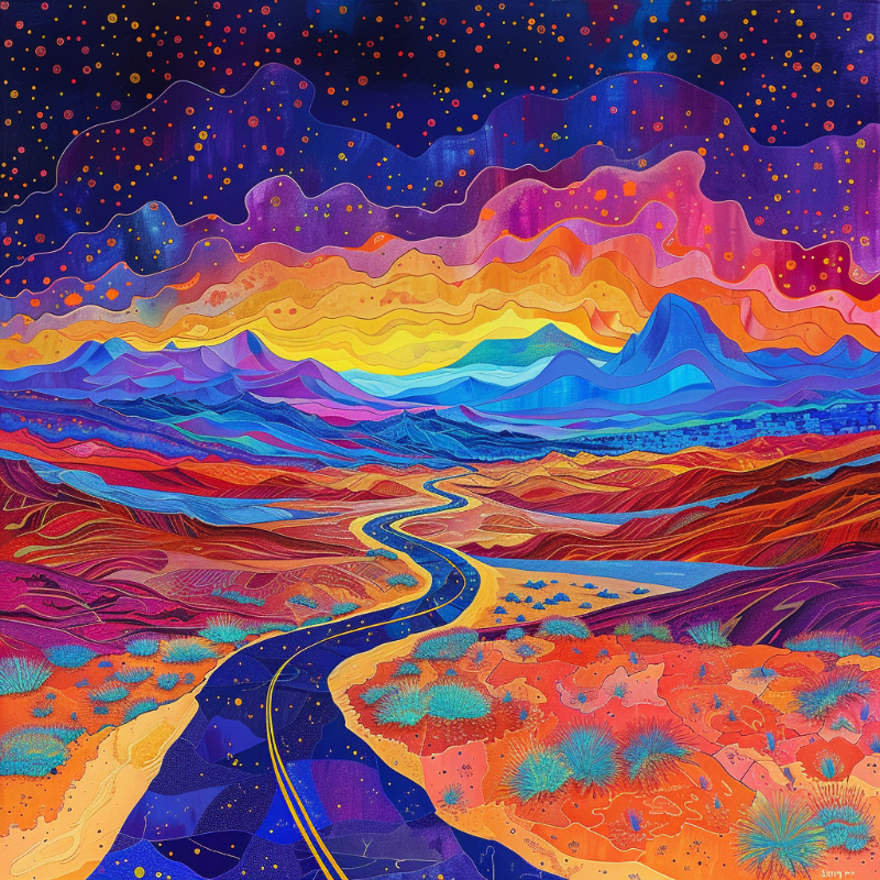 Starry Night Van Gogh Style Colorful Wild West Highway (velvet cloth ...