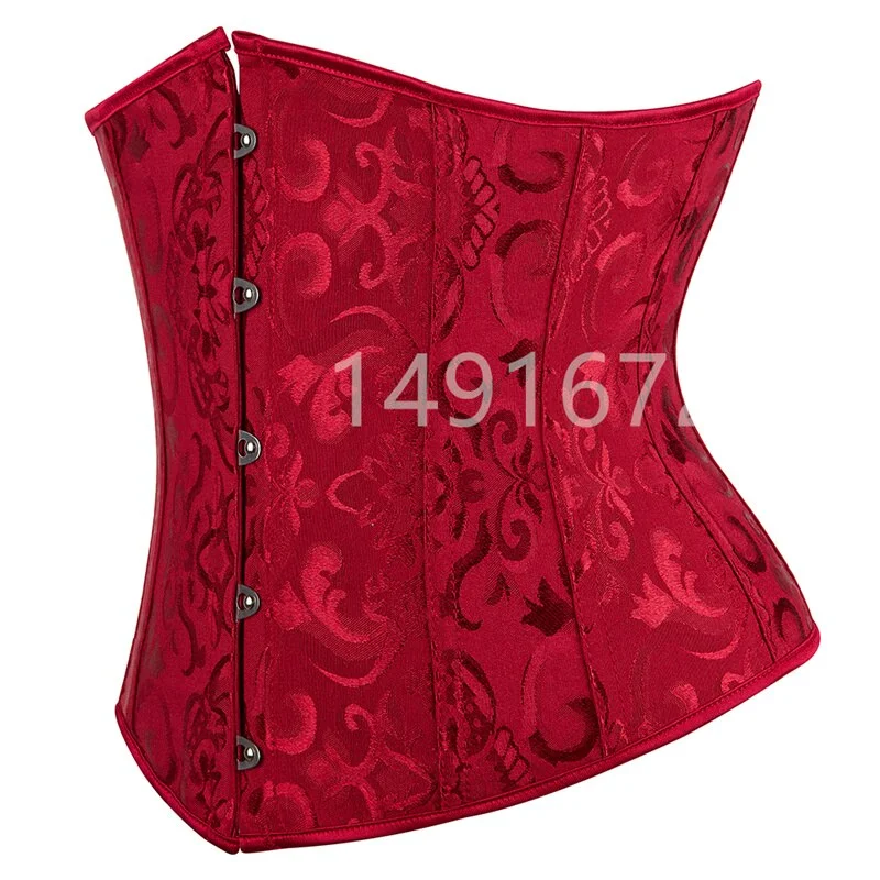 Uaang Red Corset Underbust Bustier Sexy Waist Cincher Vintage Corselet